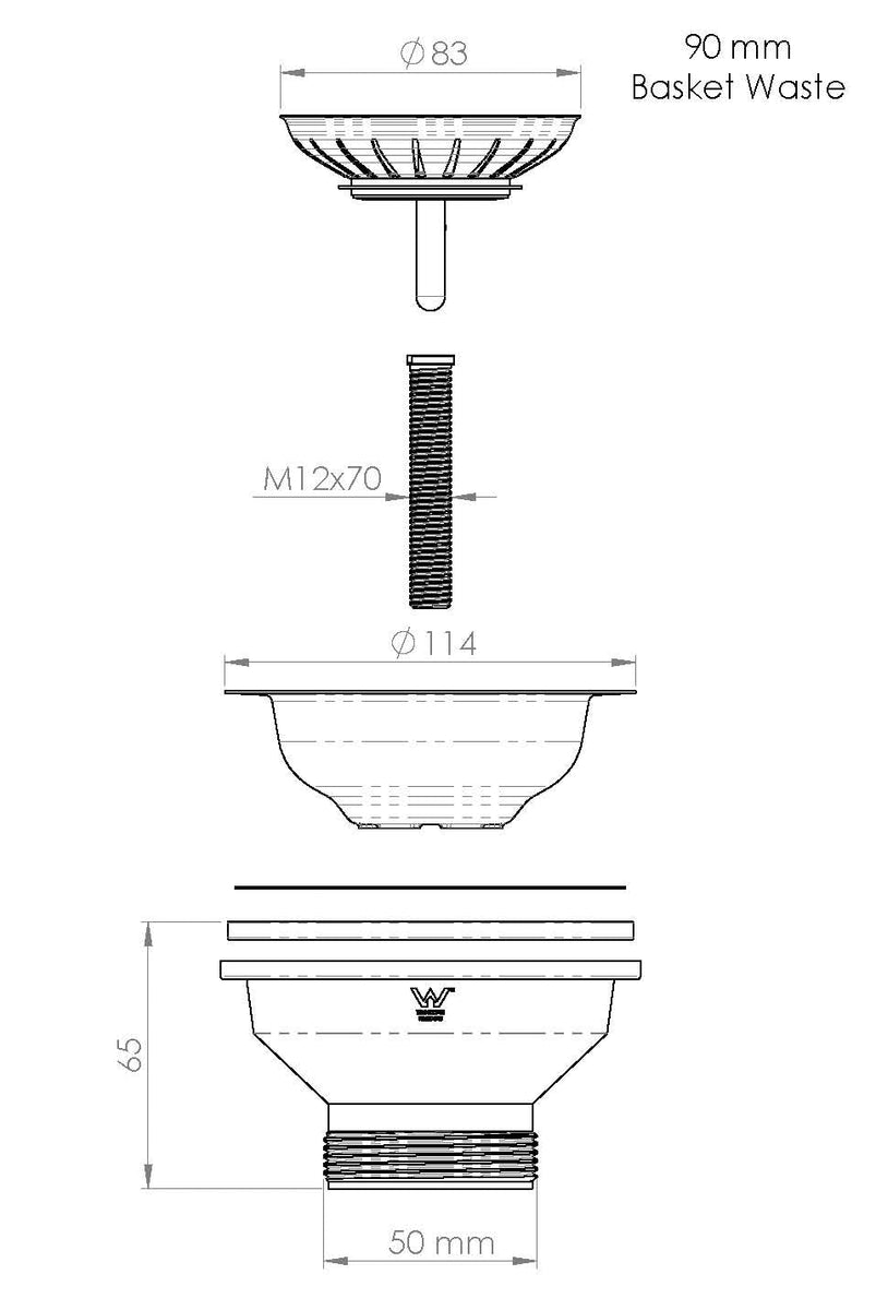 Basket Waste 90 mm - Brass – Butler Sinks - Australia